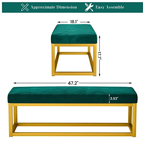 Lamerge Velvet Bench,Modern Upholstered Entryway Bench Bedside Bench, Dining Long Bench with Golden Metal Frame,Perfect for Dressing Room,Living Room,Hallway,Bedroom and So on,Emerald (LVB-E)