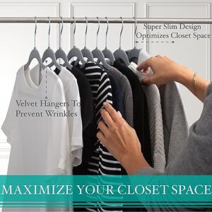 Simplify Slim Velvet Clothes Hangers | 100 Pack | Non-Slip | Shirts | Suit | Pants | Dresses | Garments | Closet Storage & Organization | Durable | Grey