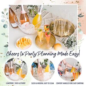 PRESTIGE Ice Bucket for Parties (3.5L) & 24 Mimosa Glasses (5 Oz) | Champagne Bucket w/Plastic Champagne Flutes. Disposable Brunch Cups, Bridal Shower Decorations Wine Chiller, Birthday Bar Supplies