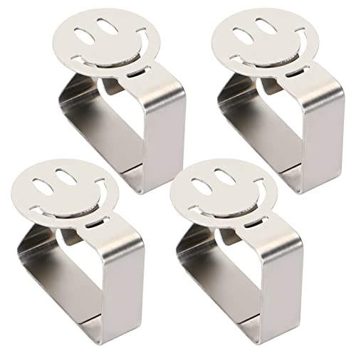 Skycase Tablecloth Clips,4 Packs Cute Stainless Steel Tablecloth Cloth Cover Clamps Holder, Table Cloth Holder & Skirt Clips,Picnic Table Clips for Kitchen Dining Party Outdoor Wedding Picnics,Smile