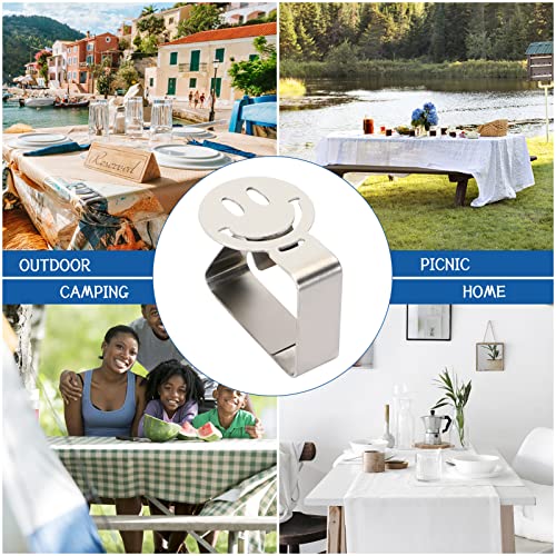 Skycase Tablecloth Clips,4 Packs Cute Stainless Steel Tablecloth Cloth Cover Clamps Holder, Table Cloth Holder & Skirt Clips,Picnic Table Clips for Kitchen Dining Party Outdoor Wedding Picnics,Smile