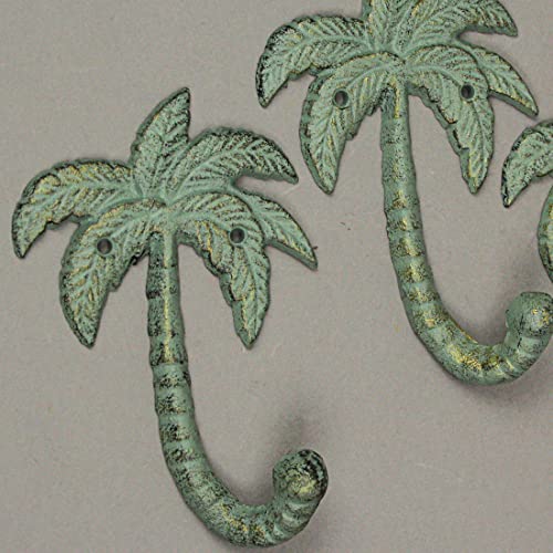 Things2Die4 Set of 3 Verdigris Cast Iron Palm Tree Wall Hanging Hooks Towel Hat Coat Rack