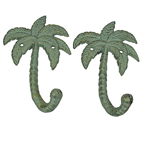 Things2Die4 Set of 3 Verdigris Cast Iron Palm Tree Wall Hanging Hooks Towel Hat Coat Rack