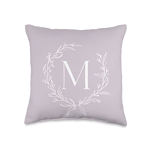 Cute Monogram Letter Design Lavender Purple Capital Letter M Monogram Initial M Throw Pillow, 16x16, Multicolor