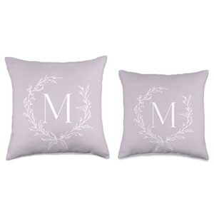 Cute Monogram Letter Design Lavender Purple Capital Letter M Monogram Initial M Throw Pillow, 16x16, Multicolor