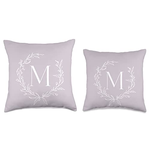 Cute Monogram Letter Design Lavender Purple Capital Letter M Monogram Initial M Throw Pillow, 16x16, Multicolor