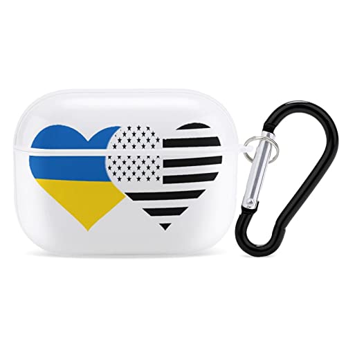 Ukraine Flag and American Flag Printed Bluetooth Earbuds Case Cover Compatible with AirPods Pro Protective Box with Keychain