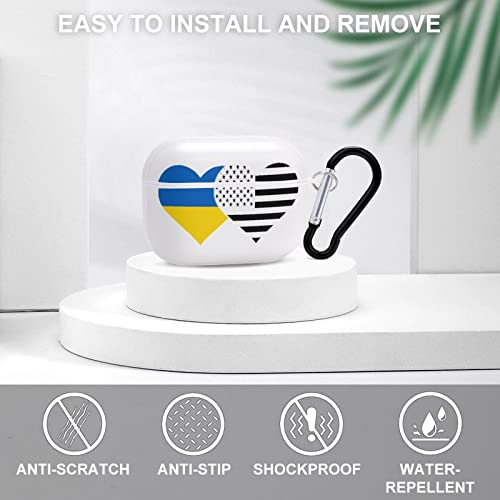 Ukraine Flag and American Flag Printed Bluetooth Earbuds Case Cover Compatible with AirPods Pro Protective Box with Keychain