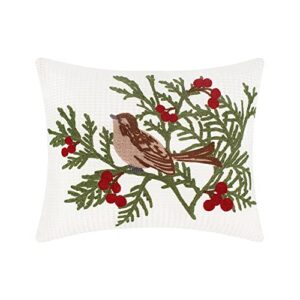 levtex home - winterberry forest - decorative pillow (14 x 18in.) - festive bird - red, green, brown and white