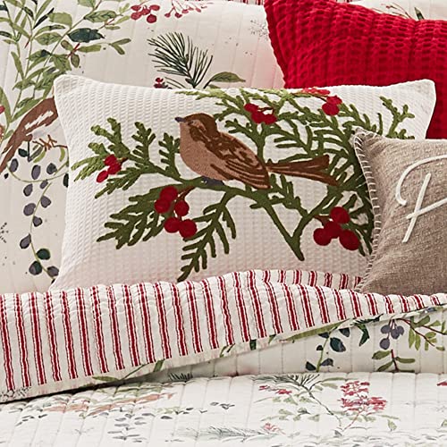 Levtex Home - Winterberry Forest - Decorative Pillow (14 x 18in.) - Festive Bird - Red, Green, Brown and White