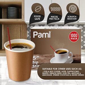 PAMI Disposable Coffee Red Sip Stirrers/Straws [Value Pack of 1000 Pcs] - 5” Plastic Cocktail Stirrers For Drinks- Beverage Stirrers For Hot & Cold Drinks- Swizzle Stirring Sticks For Coffee Bar