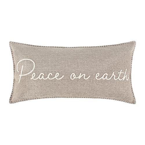 Levtex Home - Winterberry Forest - Decorative Pillow (12x24in.) - Peace on Earth - Taupe and White