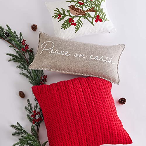 Levtex Home - Winterberry Forest - Decorative Pillow (12x24in.) - Peace on Earth - Taupe and White