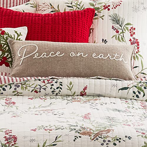 Levtex Home - Winterberry Forest - Decorative Pillow (12x24in.) - Peace on Earth - Taupe and White