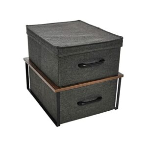 household essentials stacking storage boxes with laminate top, set of 2, walnut