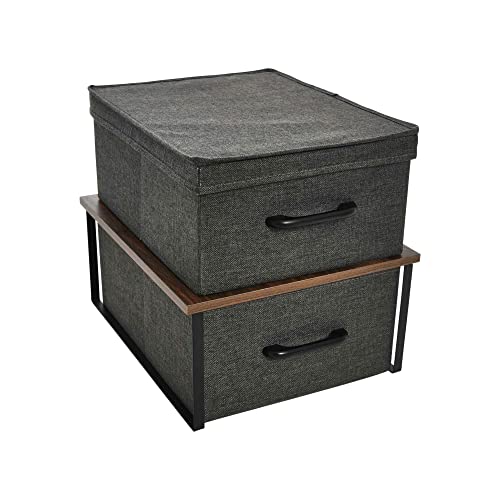 Household Essentials Stacking Storage Boxes with Laminate Top, Set of 2, Walnut