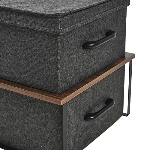 Household Essentials Stacking Storage Boxes with Laminate Top, Set of 2, Walnut