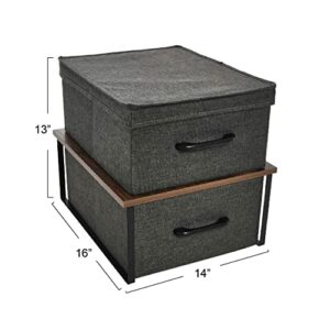 Household Essentials Stacking Storage Boxes with Laminate Top, Set of 2, Walnut