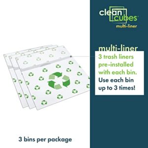 Clean Cubes (Multi-Liner 13 Gallon Trash Cans & Recycle Bins for Sanitary Garbage Disposal. Disposable Containers for Parties, Events, Recycling, and More. 3 Pack (Recycle)