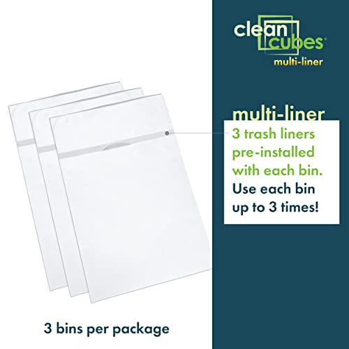 Clean Cubes (Multi-Liner 30 Gallon Trash Cans & Recycle Bins for Sanitary Garbage Disposal. Disposable Containers for Parties, Events, Recycling, and More. 3 Pack (White)