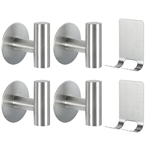 HADWER Towel Hooks 6 Pack - Silver Towel Hooks Heavy Duty Robe Hooks for Bathroom （Two Types of Hooks）