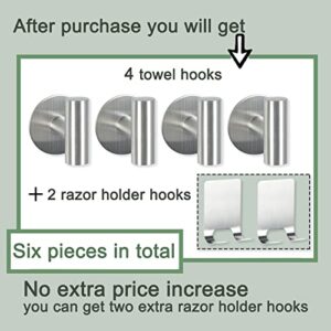 HADWER Towel Hooks 6 Pack - Silver Towel Hooks Heavy Duty Robe Hooks for Bathroom （Two Types of Hooks）