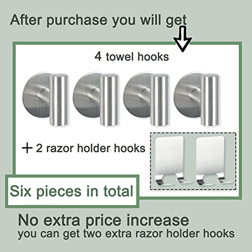 HADWER Towel Hooks 6 Pack - Silver Towel Hooks Heavy Duty Robe Hooks for Bathroom （Two Types of Hooks）