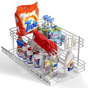 blemoacha pull out cabinet organizer 17"w x 21"d x 13.5"h ,2 tier under sink organizers and storage,bathroom organization undersink drawers slide out, kitchen sink shelf sliding cabinet basket chrome