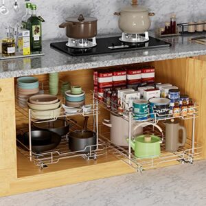 Blemoacha Pull Out Cabinet Organizer 17"W x 21"D x 13.5"H ,2 Tier Under Sink Organizers and Storage,Bathroom Organization Undersink Drawers Slide Out, Kitchen Sink Shelf Sliding Cabinet Basket Chrome