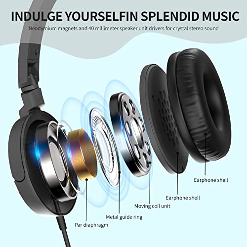 AUOUA Life On Music Headphones with Microphone, Lightweight and Folding Wired 3.5mm Stereo Headsets for Kids Teens, Adjustable Headband Stereo Headset for Computer Ipad Android Phone