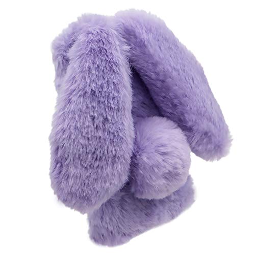 Rabbit Ear Case for iPhone 14 6.1,MIOKY Crossbody Strap Case Fuzzy Fluffy Cute Women Girls Kids Plush Ball Bunny Fur Phone Case Shockproof Silicone Bumper Protective Cover,Purple