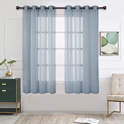 BONZER Burlap Linen Sheer Curtains for Living Room - Grommet Top Sheer Drapes 63 inches Length Light Filtering Voile Window Curtain for Bedroom, Set of 2 Panels (54 x 63 Inch, Sky Blue)