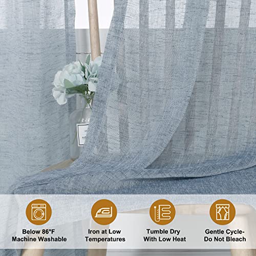 BONZER Burlap Linen Sheer Curtains for Living Room - Grommet Top Sheer Drapes 63 inches Length Light Filtering Voile Window Curtain for Bedroom, Set of 2 Panels (54 x 63 Inch, Sky Blue)