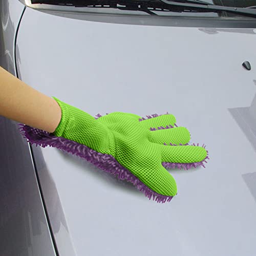 BokWin 1PCS Car Wash Mitt Scratch Free, 5-Finger Microfiber Wash Mitts, Car Interior Exterior Cleaning Gloves, Auto Chenille Washing Sponge Kits for Cleaning Wheel Tight Spot(Purple)