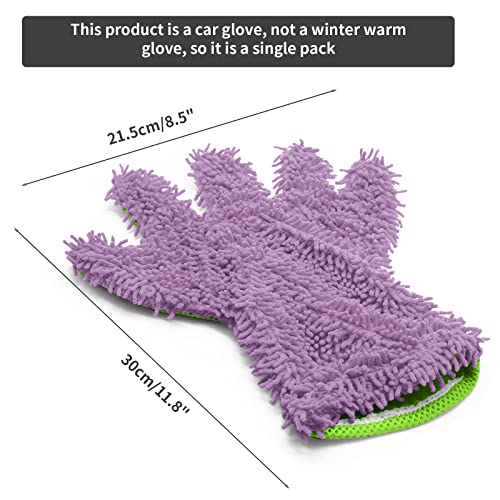 BokWin 1PCS Car Wash Mitt Scratch Free, 5-Finger Microfiber Wash Mitts, Car Interior Exterior Cleaning Gloves, Auto Chenille Washing Sponge Kits for Cleaning Wheel Tight Spot(Purple)