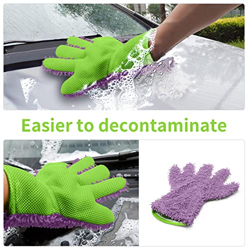 BokWin 1PCS Car Wash Mitt Scratch Free, 5-Finger Microfiber Wash Mitts, Car Interior Exterior Cleaning Gloves, Auto Chenille Washing Sponge Kits for Cleaning Wheel Tight Spot(Purple)