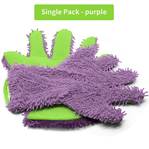 BokWin 1PCS Car Wash Mitt Scratch Free, 5-Finger Microfiber Wash Mitts, Car Interior Exterior Cleaning Gloves, Auto Chenille Washing Sponge Kits for Cleaning Wheel Tight Spot(Purple)