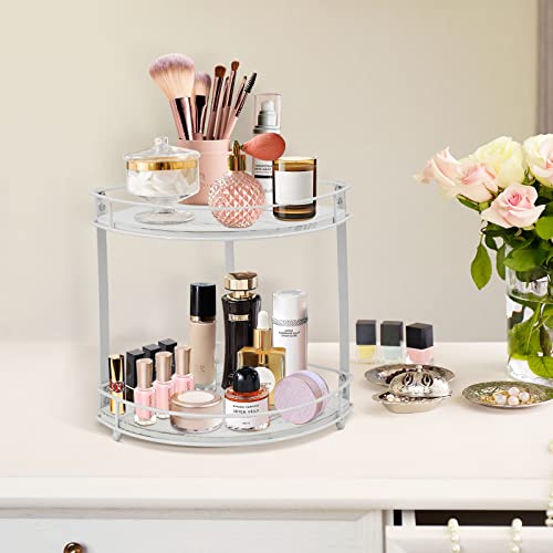 2-Tier Corner Shelf Bathroom Countertop Organizer,Vanity Organizer Cosmetic Holder Perfume Makeup Standing Rack,Kitchen Countertop Spice Rack Organizer Wooden Storage Shelf Under Sink Organizers