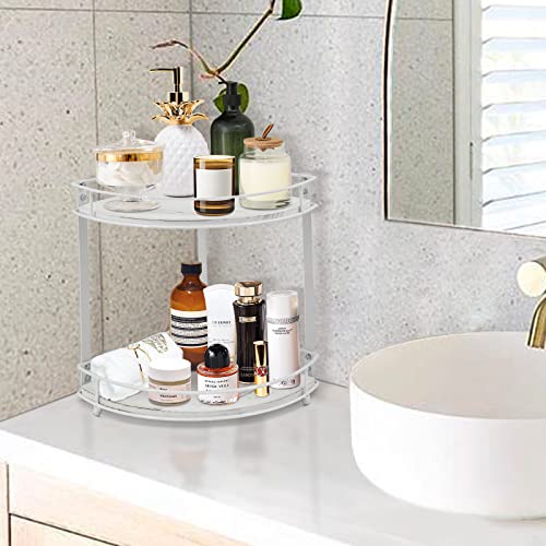 2-Tier Corner Shelf Bathroom Countertop Organizer,Vanity Organizer Cosmetic Holder Perfume Makeup Standing Rack,Kitchen Countertop Spice Rack Organizer Wooden Storage Shelf Under Sink Organizers