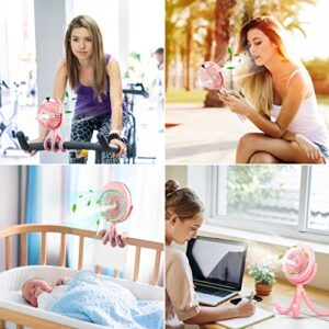 Stroller Fan with Mist, 2500mAh Personal Misting Fan Portable, 3 Speed 270° & 360° Rotatable Mister Fan for Stroller Office Camping Hurricane Outage (Pink)