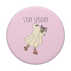 Cute Halloween Rollerskating Ghost Girl Costume Stay Spooky PopSockets Standard PopGrip