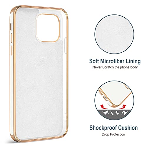 Hython Case for iPhone 14 Pro Max Case with Ring Stand [360° Rotatable Ring Holder Magnetic Kickstand] [Support Car Mount] Plated Gold Edge Slim Soft TPU Luxury Protective Phone Case Cover, White