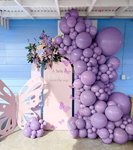 Purple Balloon Garland Kit - Double Stuffed Lavender Balloons Different Sizes 18/12/5 Inch Lilac Balloon Arch Latex Balloons For Birthday Baby Shower Wedding Bachelorette Party Decorations