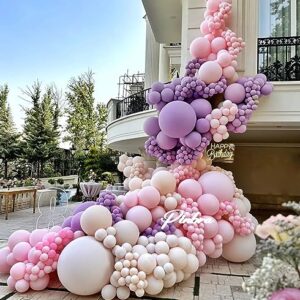 Purple Balloon Garland Kit - Double Stuffed Lavender Balloons Different Sizes 18/12/5 Inch Lilac Balloon Arch Latex Balloons For Birthday Baby Shower Wedding Bachelorette Party Decorations