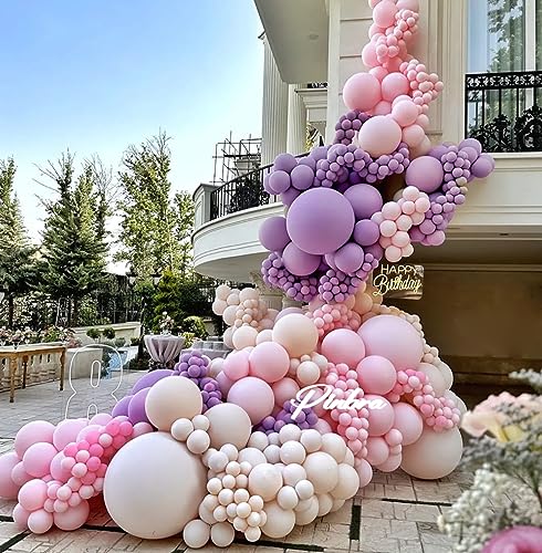 Purple Balloon Garland Kit - Double Stuffed Lavender Balloons Different Sizes 18/12/5 Inch Lilac Balloon Arch Latex Balloons For Birthday Baby Shower Wedding Bachelorette Party Decorations