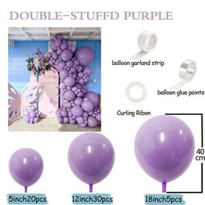 Purple Balloon Garland Kit - Double Stuffed Lavender Balloons Different Sizes 18/12/5 Inch Lilac Balloon Arch Latex Balloons For Birthday Baby Shower Wedding Bachelorette Party Decorations