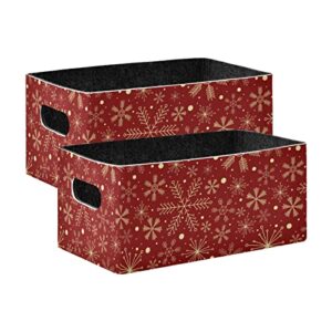 senya Christmas Storage Baskets 2 Pack, Christmas Snowflakes on Dark Red Small Foldable Storage Box for Cosmetic Organizing Decorative Baskets for Shelves, Table, Home