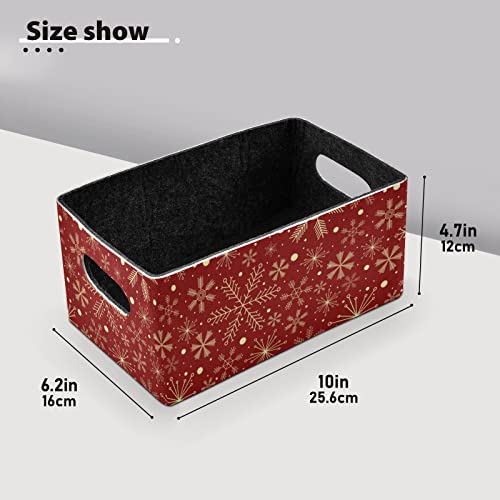 senya Christmas Storage Baskets 2 Pack, Christmas Snowflakes on Dark Red Small Foldable Storage Box for Cosmetic Organizing Decorative Baskets for Shelves, Table, Home