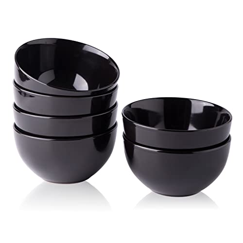 AmorArc Stoneware Cereal Bowls Set for kitchen, 22oz Ceramic Deep Soup Bowls Set of 6, Black Bowls Set for Breakfast, Lunch, Dinner. Microwave&Dishwasher Safe, Black