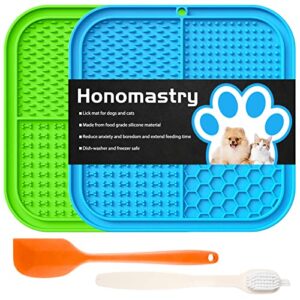 licking mat slow feeder for dogs and cats, premium lick pad with suction cups for dog anxiety relief, slow feeder dog bowls, bathing, grooming and training, 2 pack (green and blue)